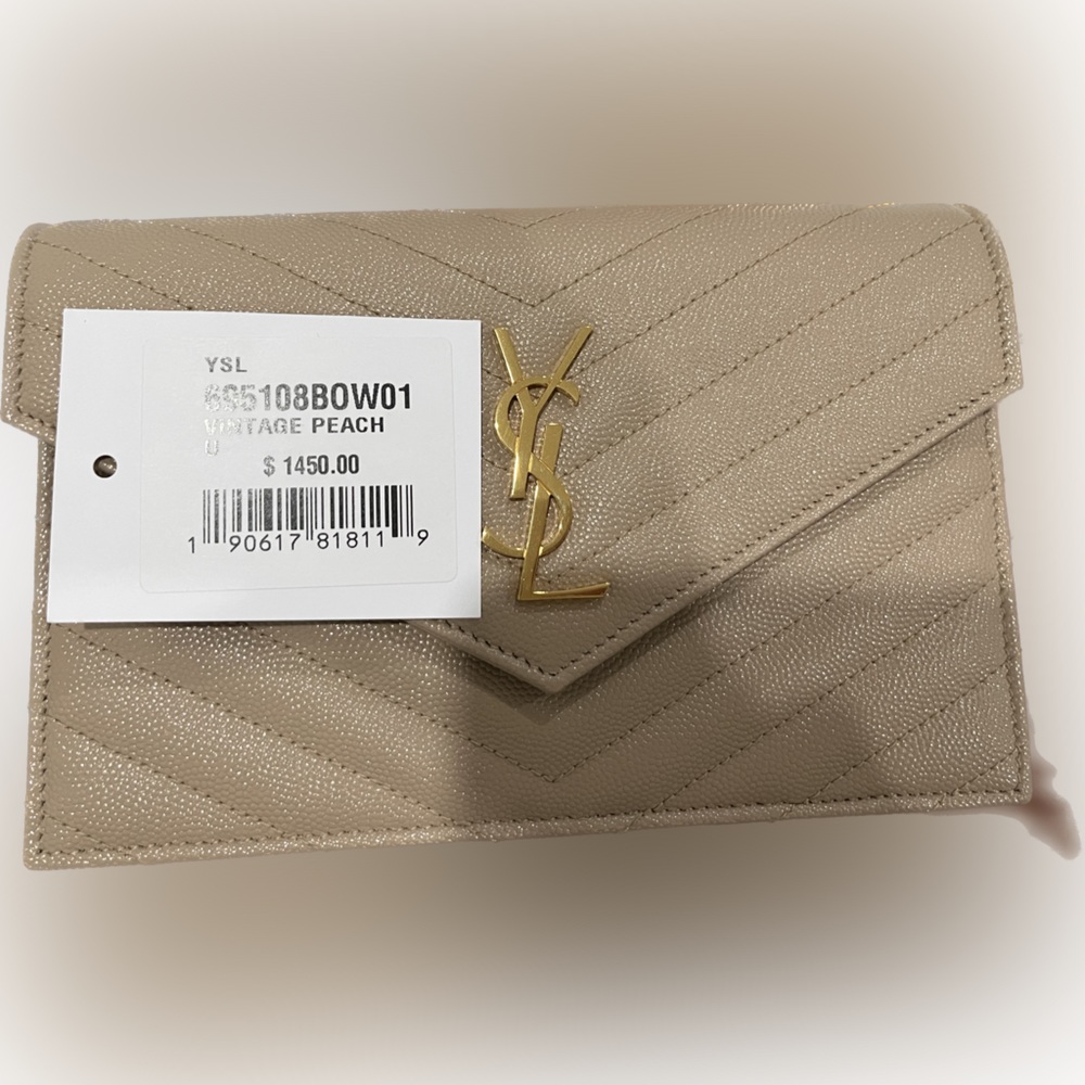Ysl Cassandre Matelass Envelope Chain Wallet - Gem